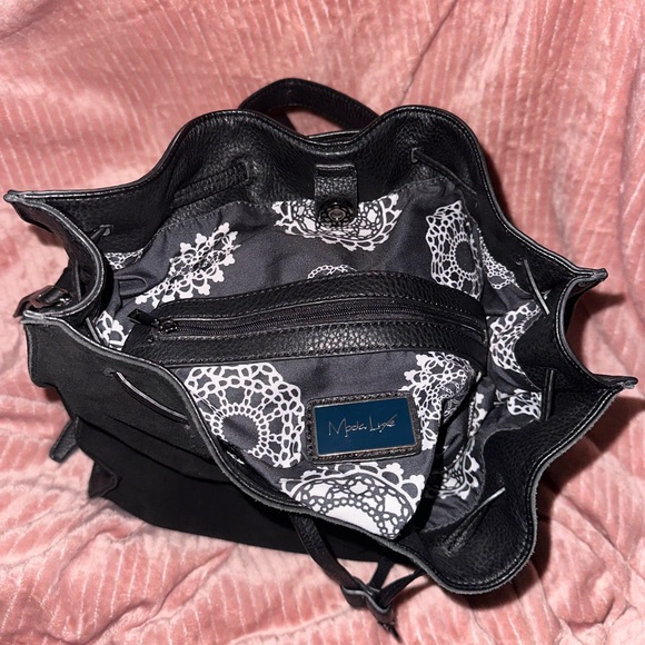 Moda Luxe | Bags | Moda Luxe Black Suede And Leather Drawstring Bag ...